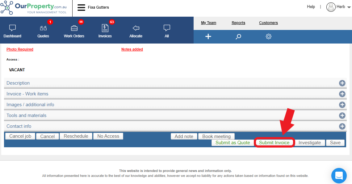 Creating an Invoice – OurProperty
